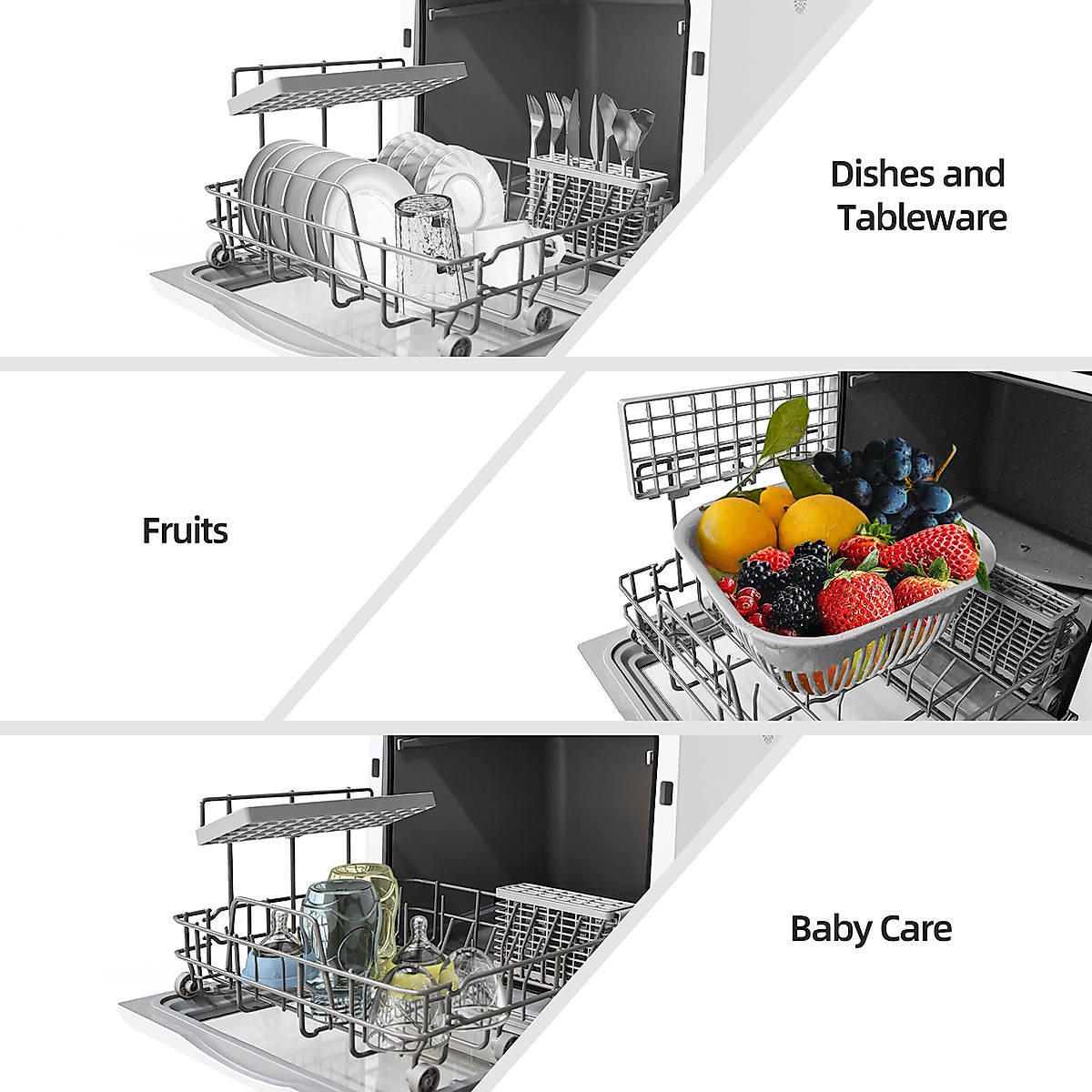 FIREGAS Portable Countertop Dishwasher, 5 L Built-in Water Tank & Inlet Hose, 6 Washing Programs Mini Dishwasher with Air-Dry Function and LED Light for Apartments, Dorms and RVs