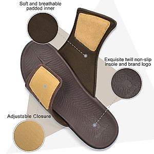 KuaiLu Mens Slides Soft Cushion Sport Sandals with Plantar Fasciitis Arch Support Adjustable Open Toe Summer Slippers Slip on Indoor Outdoor Sandalias Para Hombres, Dark Brown Size 10