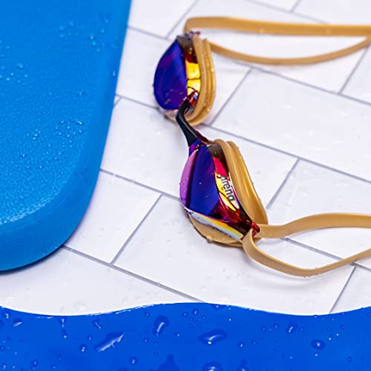 Arena Python Racing Swim Goggles for Men and Women, UV Protection, Anti-Fog, Dual Strap, Mirror Lens, Copper/Gold