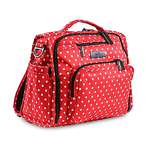 JuJuBe B.F.F Multi-Functional Convertible Diaper Backpack/Messenger Bag, Onyx Collection - Black Ruby - Red/White Polka Dots