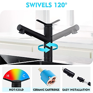 CREA Kitchen faucets, Bar Sink Faucet, Black Kitchen Sink Faucet Pull Out Utility Prep Wet Faucet Small Single Handle Hole Faucet, Commercial Modern rv Sink Low Arc Faucet Outdoor Laundry