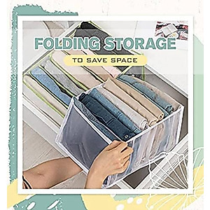 NEATR Wardrobe Organizer, 7 Grids Washable Clothes Organizer for Folded Clothes, 2 Pieces Foldable Wardrobe Clothes Organizer for Jeans, Dividers Nylon Clothing Organizer for Drawer (14.2Lx9.84Wx7.87H inch)