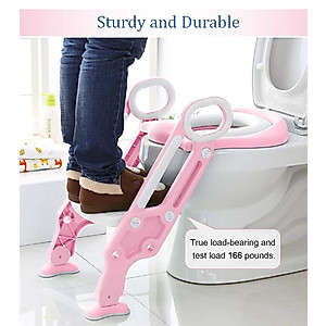 Potty Training Toilet Seat with Step Stool Ladder for Kids Children Baby Toddler Toilet Training Seat Chair with Soft Cushion Sturdy and Non-Slip Wide Steps for Girls and Boys (Blue Green)