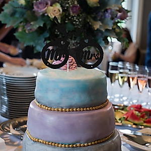 LHUBA Police Handcuffs Mr & Mrs Wedding Cake Topper Bride & Groom Wedding Engagement Cake Decoration Funny Wedding Party Decor Black Glitter