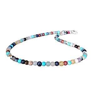 Rainbow Chakra Beaded Gemstone Necklace, Mixed Gemstone Choker, Real Gemstones, Crystal Beaded Choker Necklace, Layering Necklace, Gift for Her Blue 16 Inches