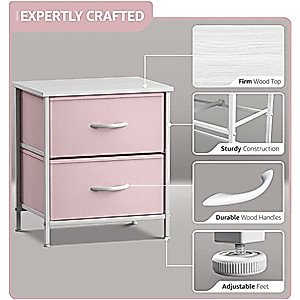 Sorbus Nightstand with 2 Drawers - Kids Bedside Furniture End Table Night Stand - Steel Frame, Wood Top & Easy Pull Fabric Bins - Dresser & Chest for Home, Bedroom Accessories, Office & College Dorm