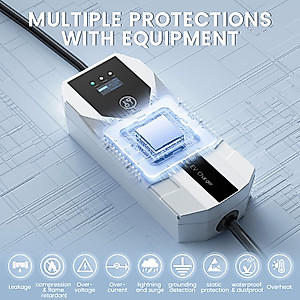 EV101 Portable EV Charger Level 1+2, 8/10/13/16 Amp Adjustable Electric Car Charger, 110V-240V 3.5KW 20 ft Plug-in Hybrid EV Charger