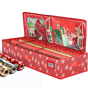 Wrapping Paper Storage Container – Fits up to 27 Rolls 1 3/8” Diam. - Underbed Gift Wrap Organizer Bags, Wrapping Paper Rolls, Ribbon, and Bows - Under Bed- Durable Material 600D - Up to 40” Rolls