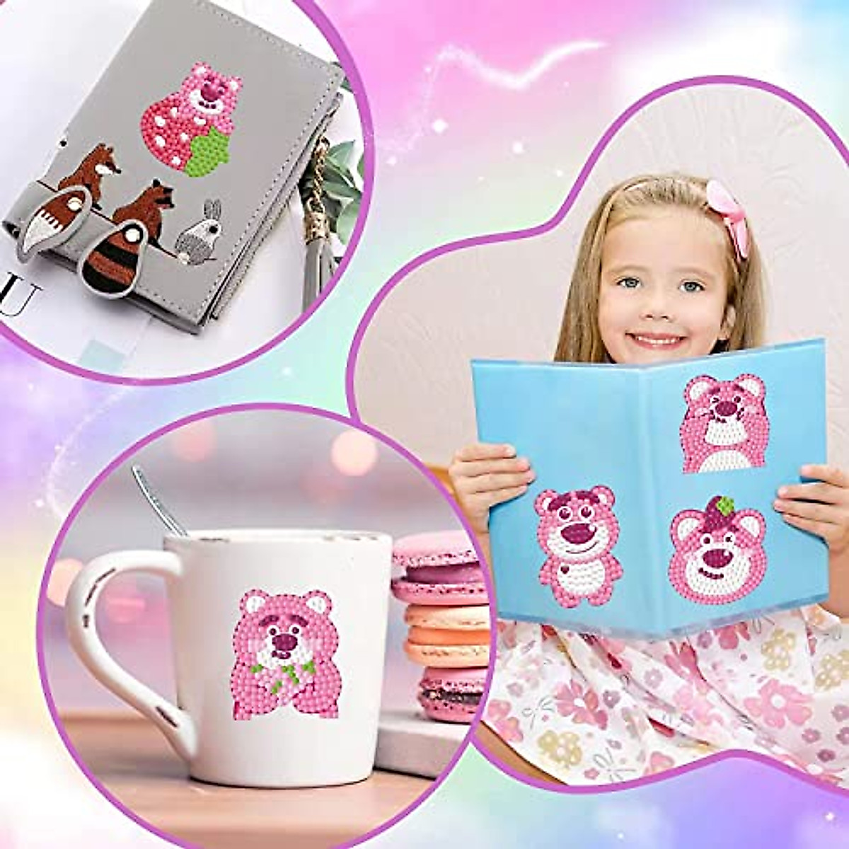 DDYUNLY 5D Diamond Painting Sticker Kits for Kids, Cartoon DIY Diamond Art Animal Sticker for Girls Boys Beginner Diamond Painting Kits, Cute Digital Diamond Paint for Children
