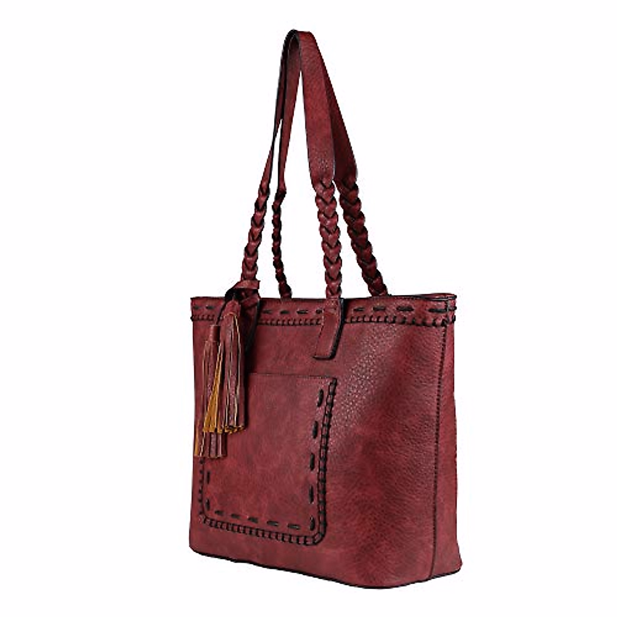Lady Conceal Concealed Carry Purse - Locking Sophia Stitched Tote (Burgundy)