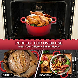 6 Quart Enameled Dutch Oven with Lid, P&P CHEF 6 Qt Cast Iron Dutch Oven Pot, Enamel Round Dutch Oven Cooking Stock Pot for Braising, Stewing, Roasting, Baking, Various Stoves & Oven Safe (Red)