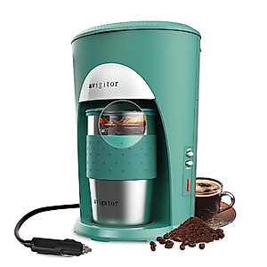 avigator Portable Coffee Maker, 12V Car Coffee Maker, Travel Coffee Machine Fits Car Cigarette Lighter Plug, with Fast Heating, Auto Shut Off, Ground Coffee Maker for Driving Camping&RV（Dark Green）