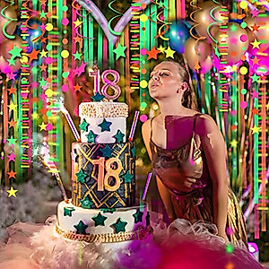 508feet Paper UV Neon Garland Black Light Neon Streamers Glow in The Dark Party Supplies for UV Blacklight Reactive Fluorescent Wedding Birthday Neon Party Supplies and Decorations