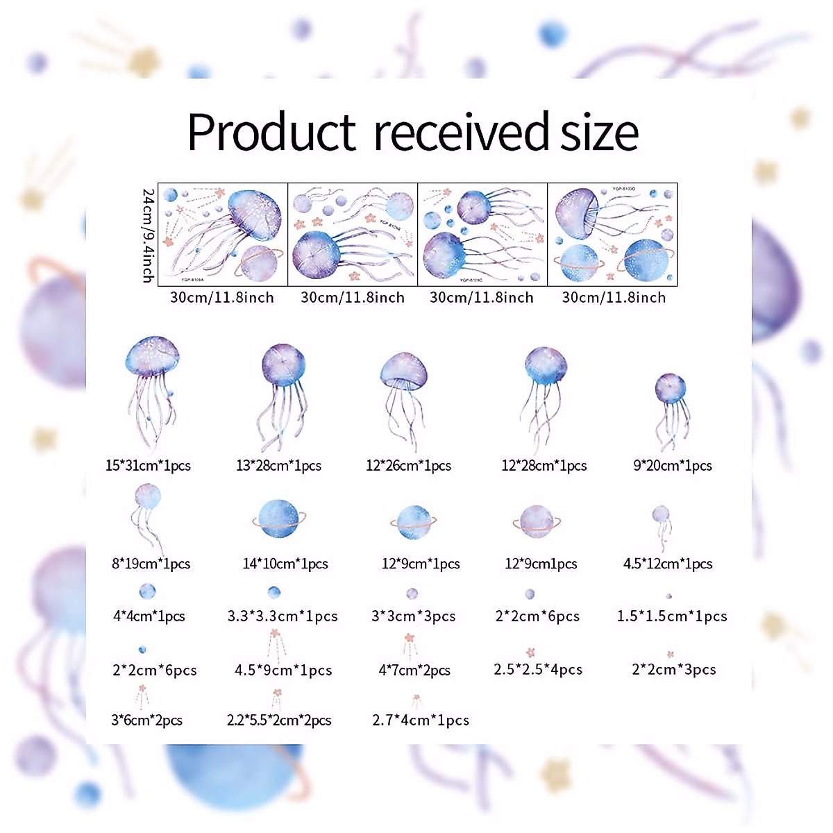 4 Sheets Starry Sky Jellyfish Wall Sticker Glow in The Dark Wall Stickers Planet Blue Luminous Wall Decals DIY Peel Stick Art Decor for Walls Ceiling Kids Bedroom Living Room Nursery Girls and Boys (Blue)