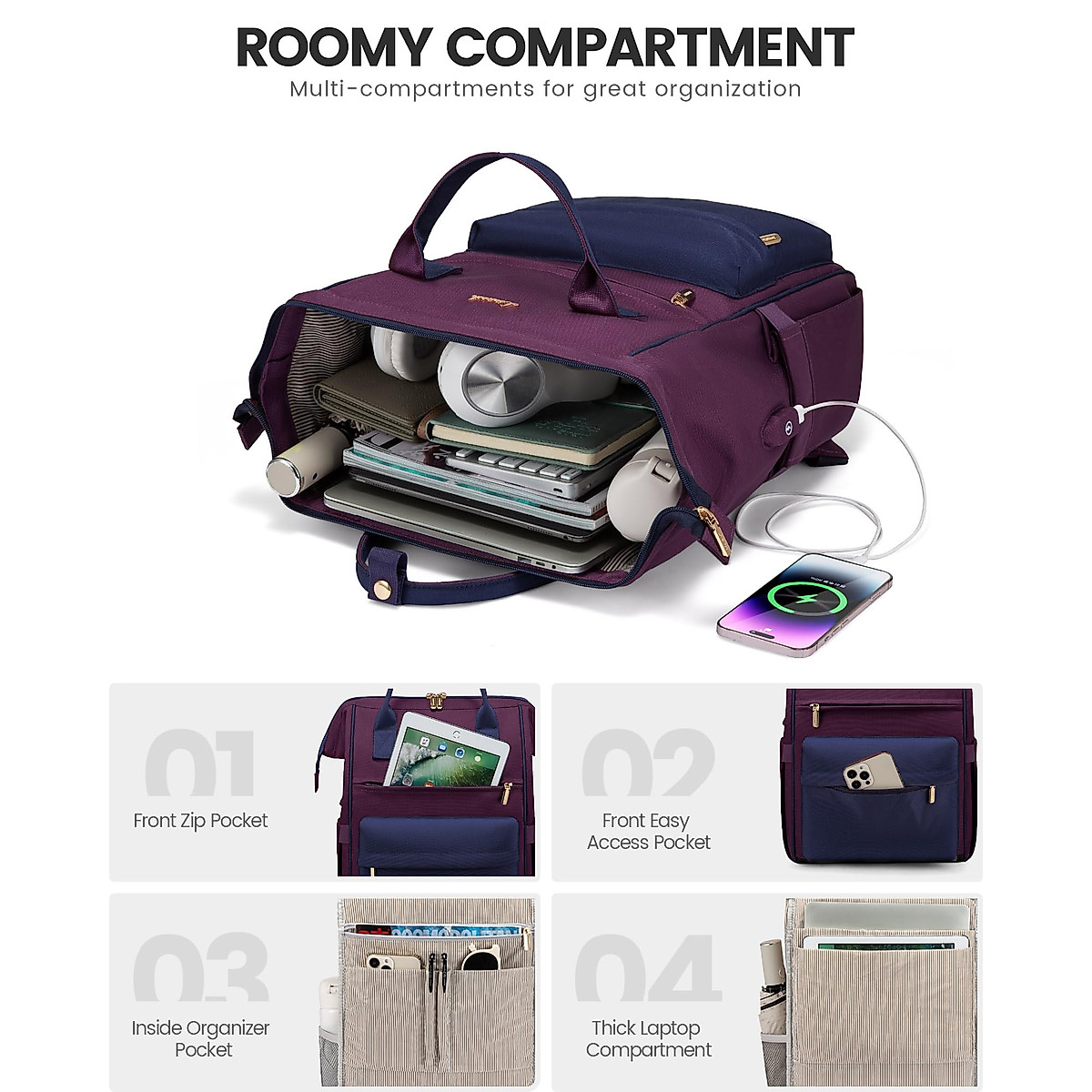 LOVEVOOK Laptop Backpack for Women, Teacher Nurse Work Bag Waterproof Fashion Travel Backpack Purse, 15.6 Inch Computer Backpack with USB Port