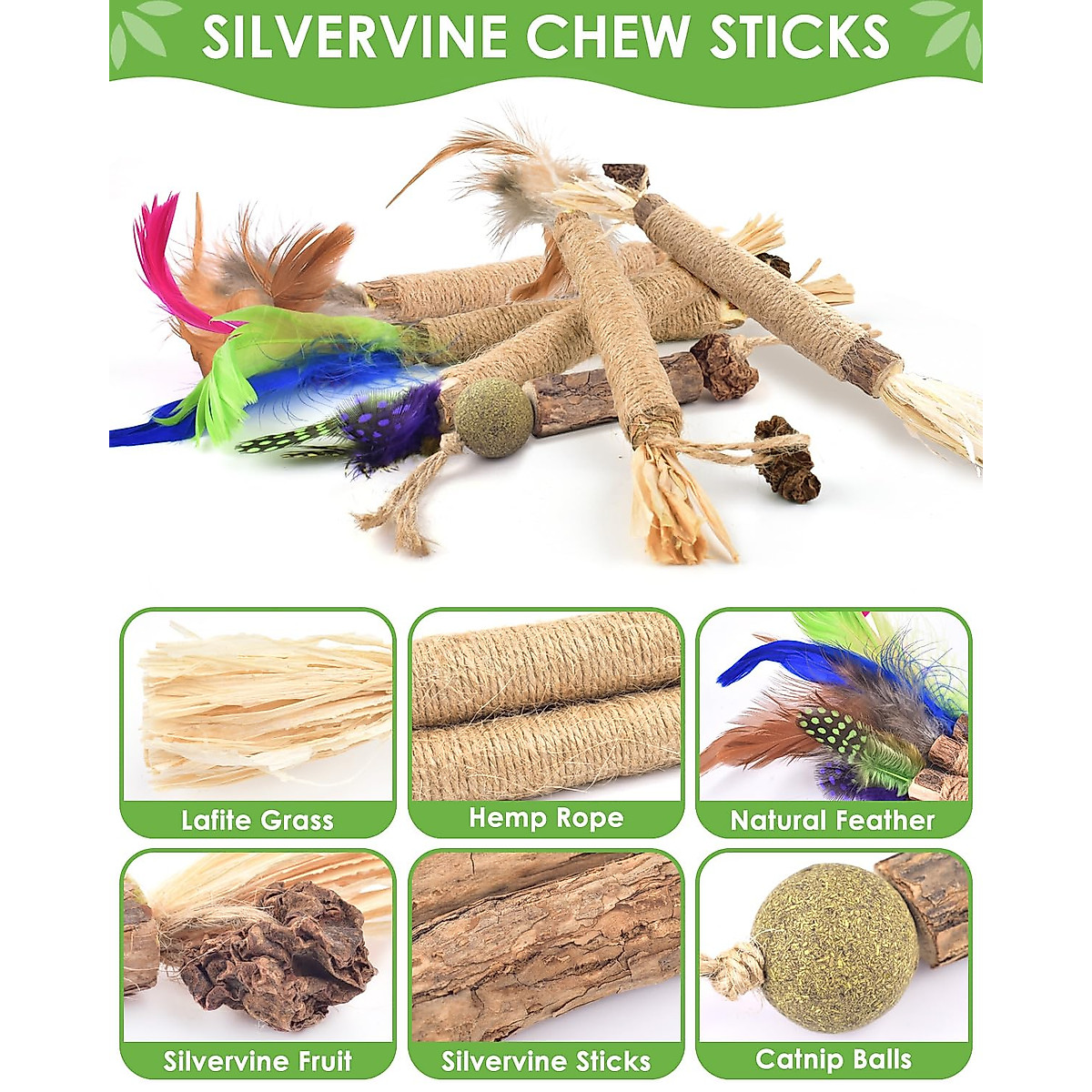 TINDTOP Silvervine Chew Sticks for Cats, 12 Pack Natural Catnip Chew Toys for Kittens Teeth Cleaning, Matatabi Dental Care, Increase Appetite, Calm Cat Anxiety and Stress, Cat Dental Toy
