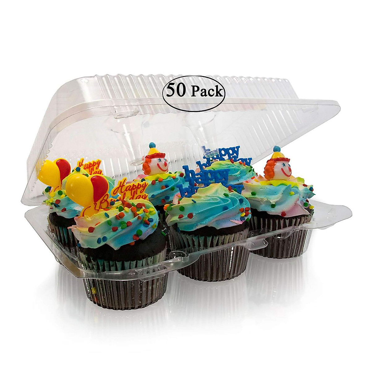 case of 50 6 Cupcake Boxes 6 cupcake containers plastic disposable 6 Pack Cupcake Containers 6 compartment cupcake containers half dozen cupcake containers 6 count 6 cupcake holder