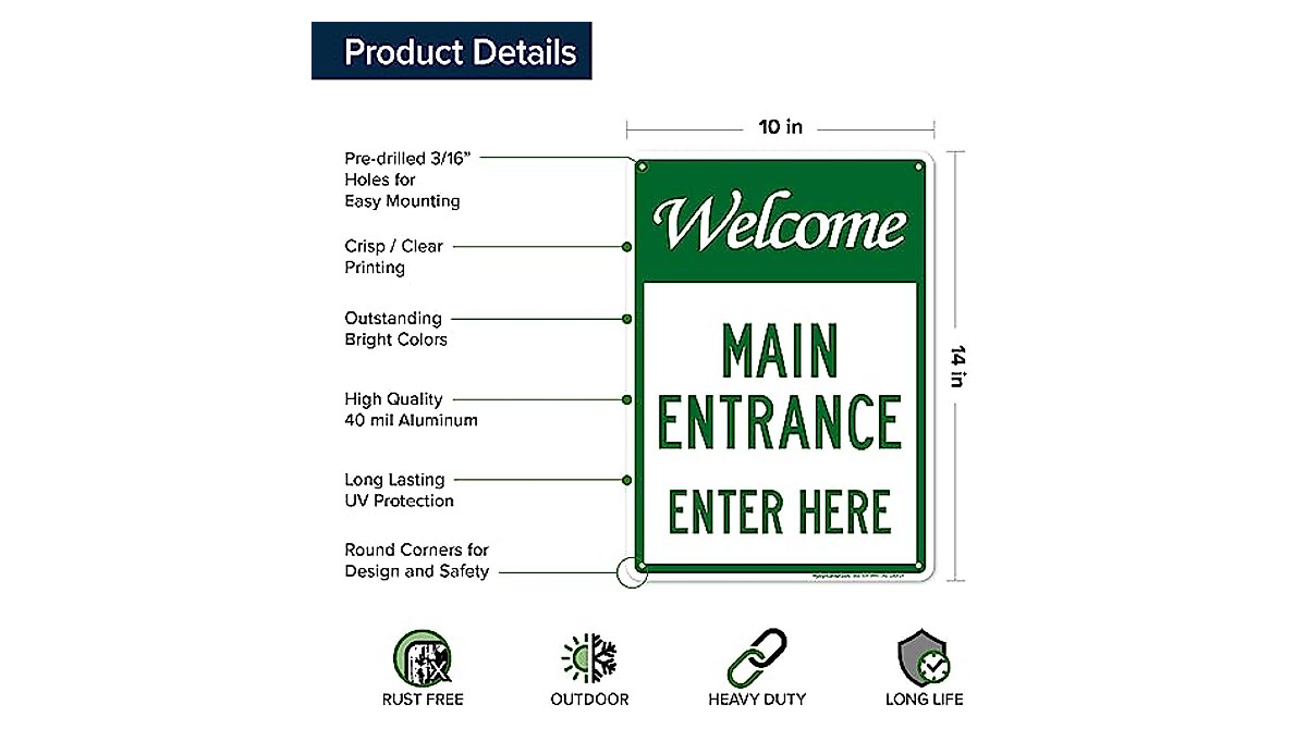 Welcome Main Entrance Sign - Durable, Made in USA