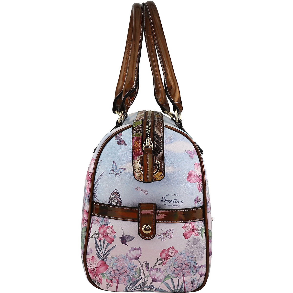 B BRENTANO Vegan Cute Animal Graphic Top Handle Boston Shoulder Bag with Rhinestones (Cozy Dog Wagon.)