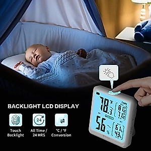 DOQAUS Digital Hygrometer Indoor Thermometer for Home, Room Thermometer with 3s Fast Refresh & Max Min Records, Temperature Humidity Monitor Meter with Touch LCD Backlight, USB Rechargeable
