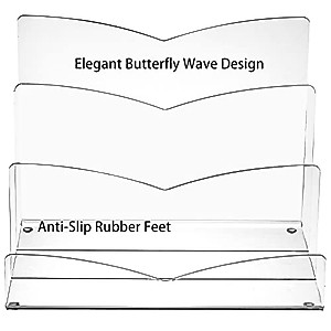 Jucoan Clear Acrylic Mail Sorter Organizer, Envelope Holder, 3 Sections Desktop File Holder Stand for Envelop Mails, Letters, Home Office School 9 x7x 7 Inch