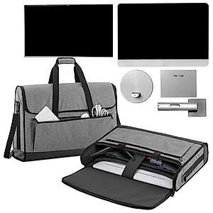 Trunab Monitor Carrying Case 24 Inch Padded Travel Bag Hold Up to 2 LCD Screens/TVs, Not Compatible with iMac, with Accessories Pocket, Shoulder Strap, PU Bottom, Grey