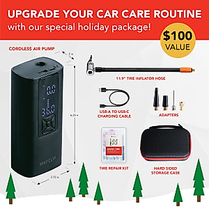 WAYCLIF 4-in-1 Tire Inflator Portable Air Compressor w/Quick Inflate Technology, Tire Pressure Gauge, Dual Screen, 150 PSI Cordless Air Pump for Cars, Bikes, Balls, Inflatable & Tire Repair Kit, Case