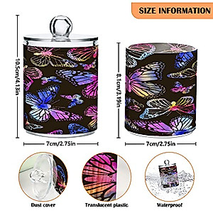 Kigai Colorful Butterfly Qtip Holder Dispenser - 14OZ Clear Plastic Apothecary Jars Food Storage Jar with Lids Bathroom Canister Organizer for Coffee, Tea, Candy, Floss (2Pack)