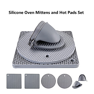 Silicone Placemats - Silicone Oven Mitts and Pot Holders Sets, Silicone Trivet Mats Heat Resistant Silicone Oven Mittens Mini Oven Gloves and Hot Pads for Kitchen Baking Cooking - 10 Pcs