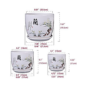 Dahlia Set of 3 Hand Painted Ceramic Planter/Plant Pot/Flower Pot w. Attached Saucer, Orchid