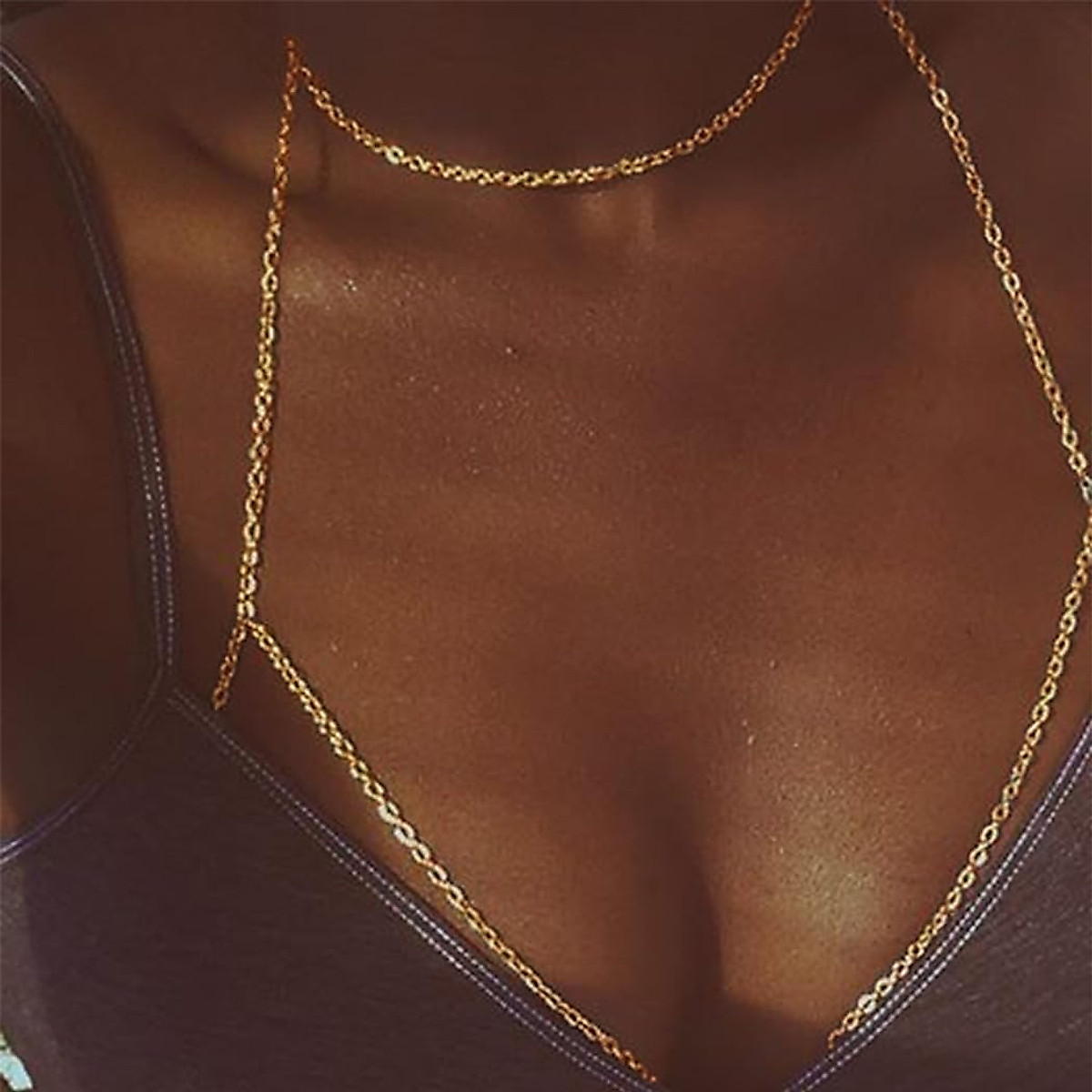 TWINKLEDE Boho Body Chain Bra Gold Chest Chains Festival Rave Harness Chain Summer Beach Bikini Body Chain Jewelry for Women and Girls