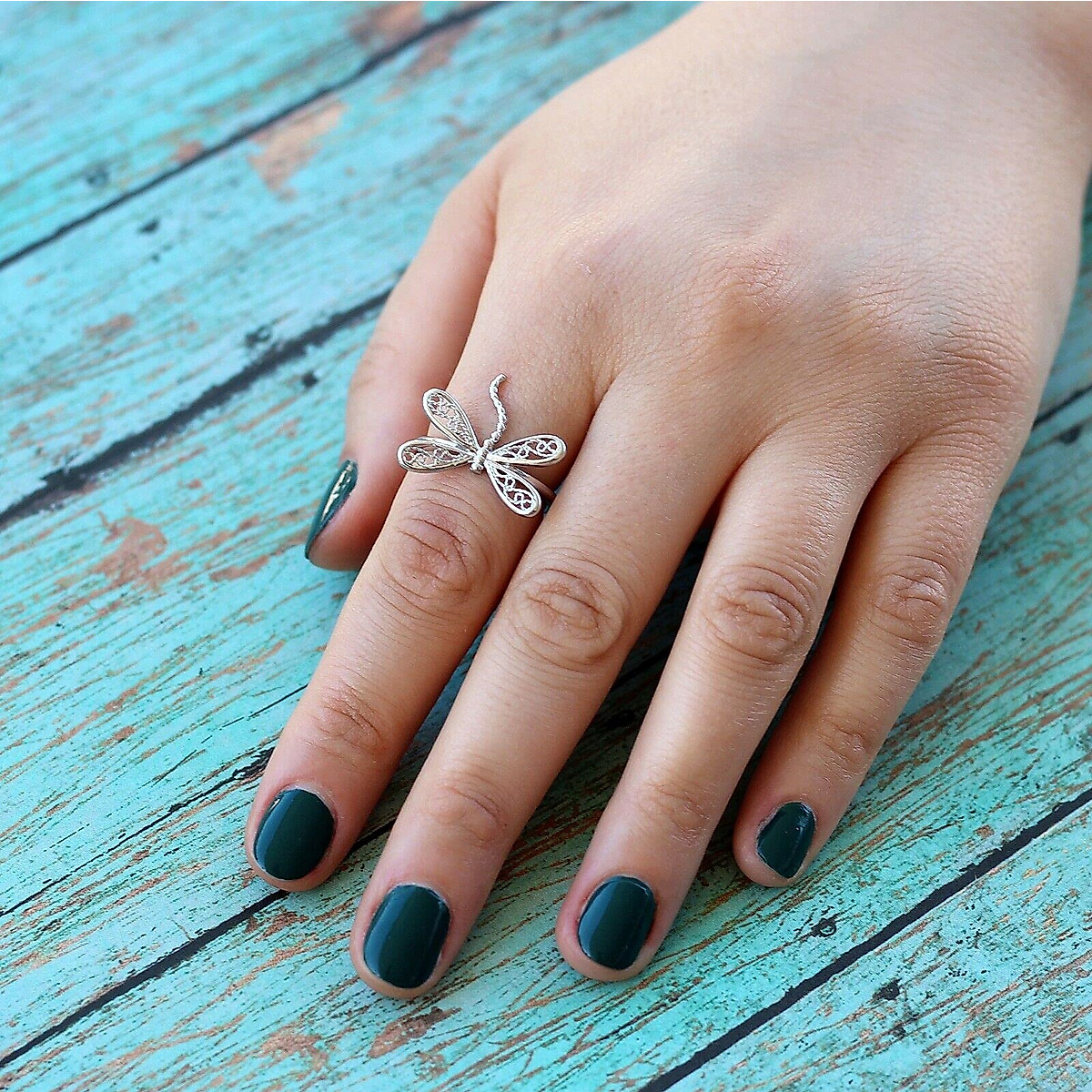 Sterling Silver 925 Dragonfly Ring Butterfly Band Ring Flying Insect Jewelry (5)