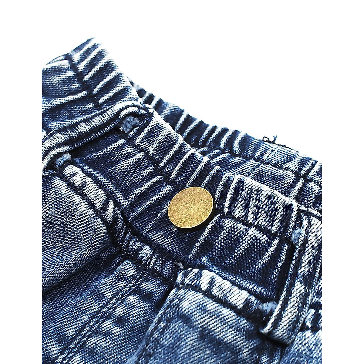 KIDSCOOL SPACE Toddler Kids Ripped Holes Elastic Waist Plaid Lining Jeans,Blue,18-24 Months