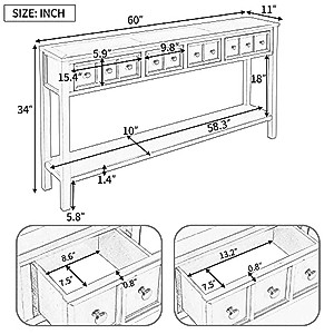 HABITRIO Antique Entry Console Table with Storage Drawers, 60" Long Sofa Table with Two Different Size Drawers and Bottom Shelf for Storage, Living Room Narrow Sofa Entry Table, Entryway (Espresso)