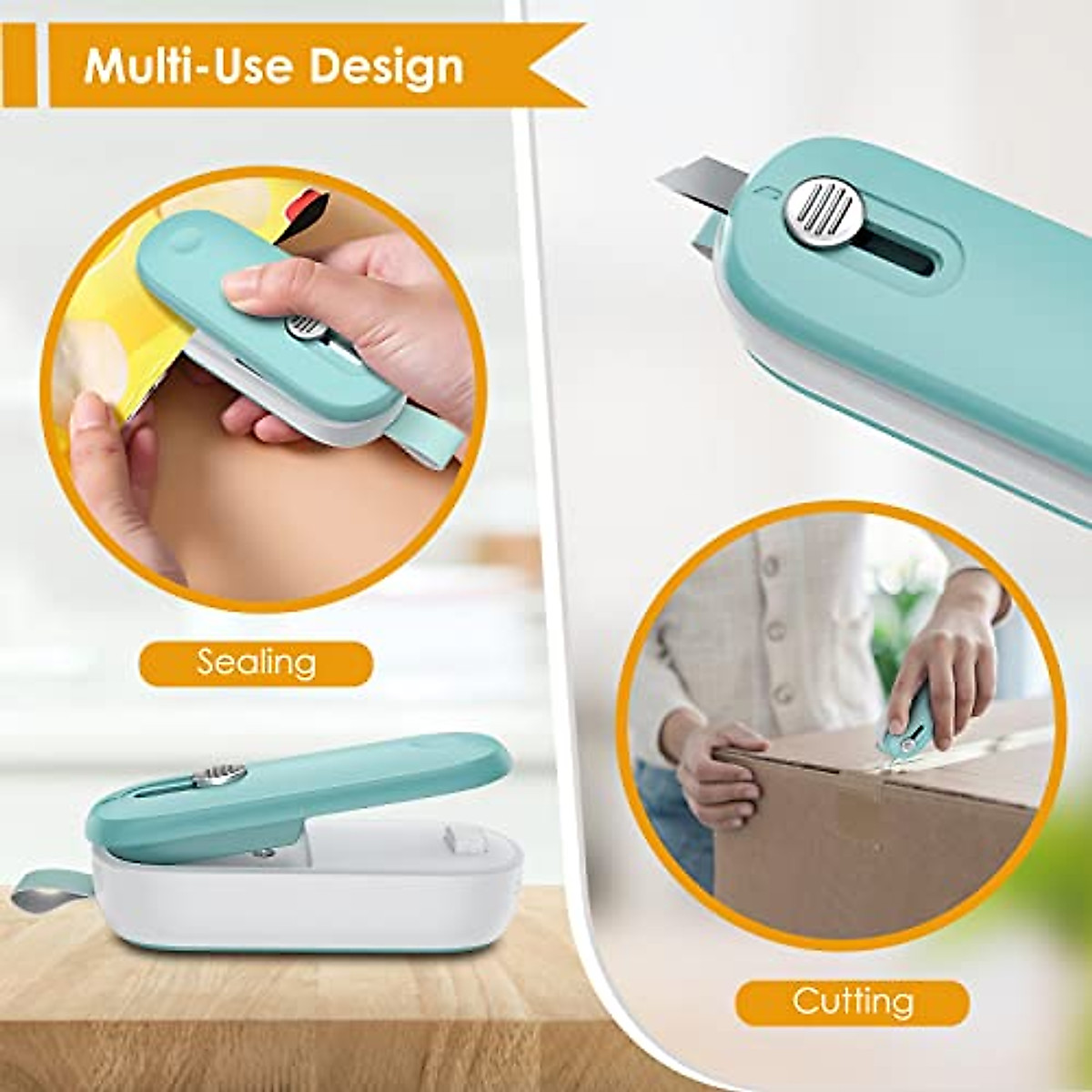 Mini Bag Sealer, Portable Heat Vacuum Sealer, 2 in 1 Heat Sealer and Cutter with Lanyard, Handheld Bag Resealer Machine for Plastic Bags Food Snack Storage (Batteries Included)
