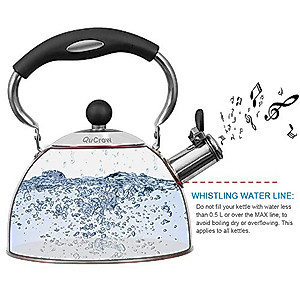 QuCrow Whistling Tea Kettle for All Stovetops, Kitchen Grade Stainless Steel Teapot with Ergonomics Handle, 2.5 Quart, Red