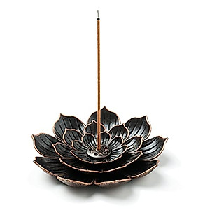 GARMOLY Incense Burner, Incense Holder for Sticks, Brass Lotus Incense Stick Holder and Detachable Ash Cather