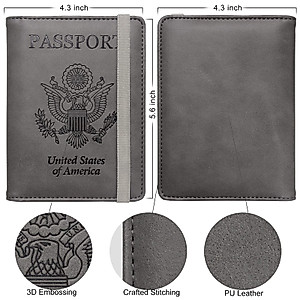 WALNEW Passport Holder Wallet, RFID Blocking Passport Cover Case PU leather Card Holder with Pen and Clear Card Slot for Women Men, Gray