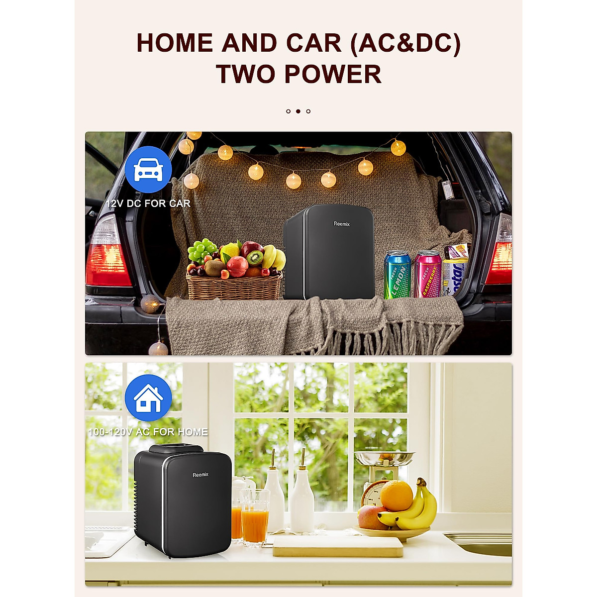 Mini Fridge, 3.7 Liter/6 Can Portable Cooler and Warmer Personal Refrigerator for Skin Care, Cosmetics, Beverage, Food,Great for Bedroom, Office, Car, Freon-Free (Black2)