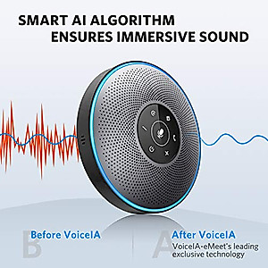 EMEET Bluetooth Speakerphone M2 Gray Conference Speaker, Idea for Home Office 360º Voice Pickup 4 AI Echo & Noise Canceling Microphones, Skype USB Speakerphone AUX in/Out for up to 8 People