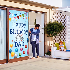 Labakita Blue Happy Birthday Dad Door Banner, Men's Birthday Decorations, Father Birthday Party Banner, Happy Birthday Banner for Men