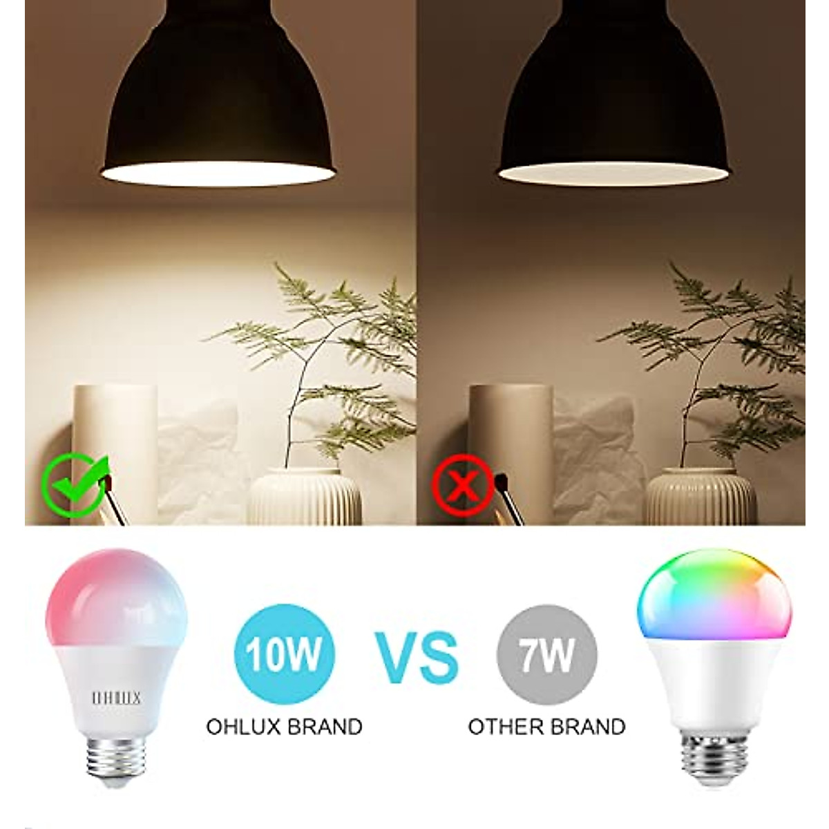 OHLUX Smart WiFi Light Bulbs, 900LM 10W (100W Equivalent) Compatible with Alexa Google Home Siri, WiFi Color Changing LED Light Bulbs, 16 Million DIY RGB Light Bulbs, A19 E26 8Pack