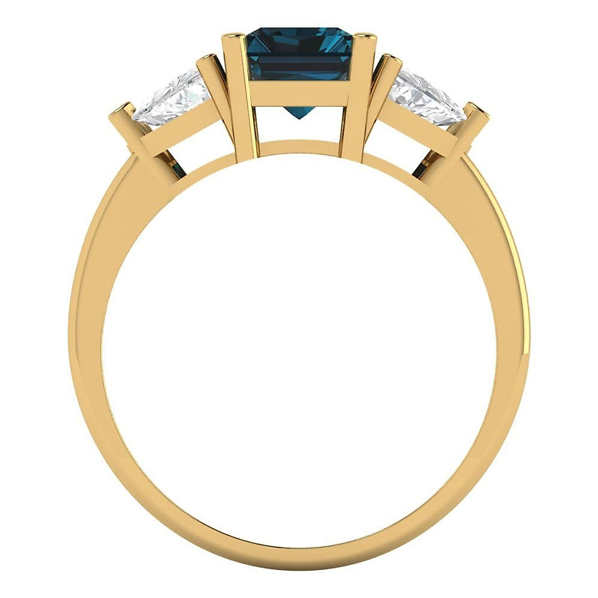 Clara Pucci 2.97ct Emerald Trillion cut 3 stone Solitaire Natural London Blue Topaz gemstone designer Modern Ring 14k Yellow Gold