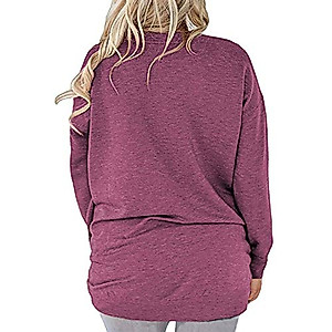 Fall Shirts for Women Plus Size Casual Long Sleeve Sweatshirts Tops Wine Red 16W