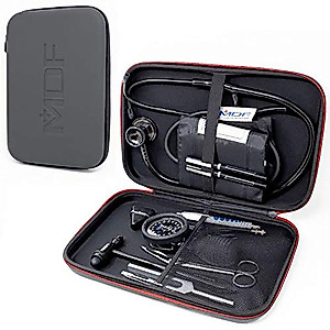MDF Stethoscope Hard Case for Classic Cardiology, MD One® and Acoustica® Stethoscopes, Reflex Hammers, Sphygmomanometers, Penlights - Mesh Pocket for Doctor & Nurse Accessories - Large (MDFSCL12)