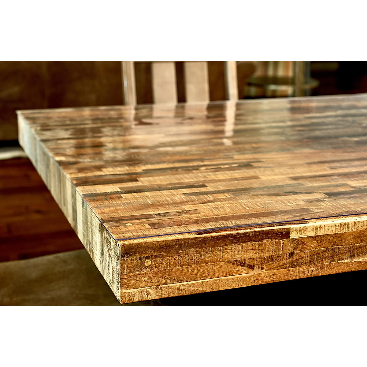 ExactMade - Clear Table Protector, USA Made, Safe, 33 x 33 Inch, 2mm Thick Ultra Clear Smooth Vinyl, PVC Clear Table Pad for Kitchen Wood Grain, Clear Table Cover Cut to Size