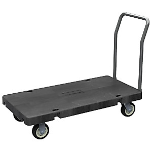 Akro-Mils Versa/Deck Push Dolly Cart with Wheels, Reinforced Plastic Platform Hand Truck with Removable Handle, 6" Non-Marking Polyurethane Casters, 2000-Pound Capacity, 24" x 48", Black R90182A1411