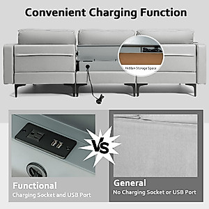 Giantex 94.5" L Convertible Sofa Couch, 3 Seat Sectional Sleeper with USB Ports & Socket, Reversible Chaise Lounge, Storage Box, L-Shaped Modular Sofa for Living Room Bedroom Office, Light Grey