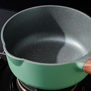 2 Quart Sauce Pan with Lid, Non Stick Saucepan Pot for Cooking with Pour Spout and Handle for Stove,Induction,Gas,Non Toxic,PFOA Free (Granite, green)