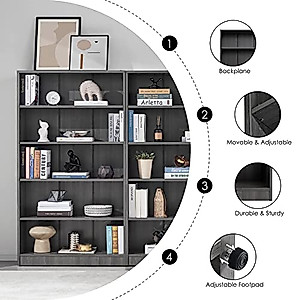 Farini Grey Bookshelf for Bedroom 5 Shelf Office Bookcase 60 Inches Tall Modern Wood Bookshelf for Living Room 5 Tier Wide Manga Bookshelf Library Bookcase